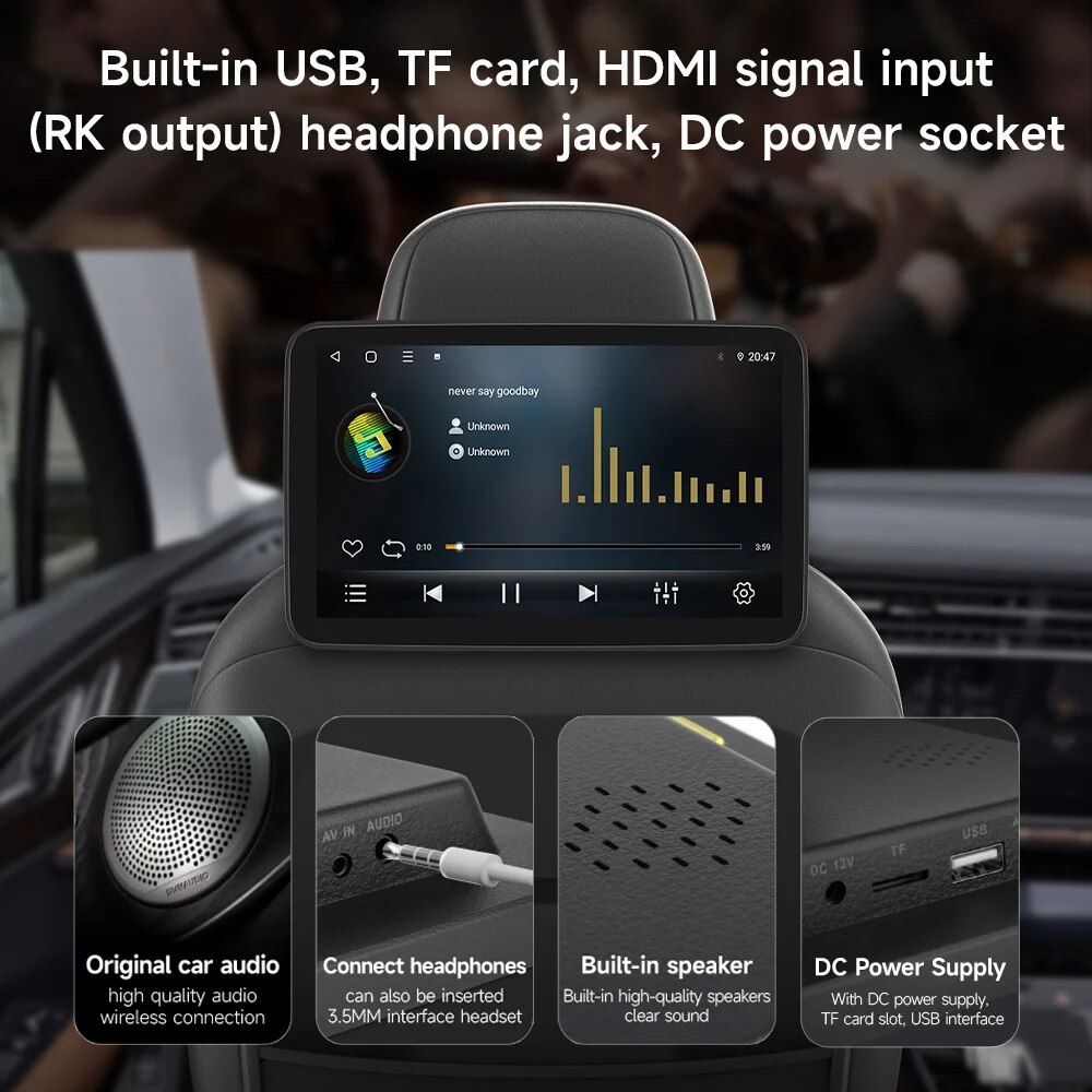 10.1″ Wireless CarPlay Android Touch Screen Headrest Monitor